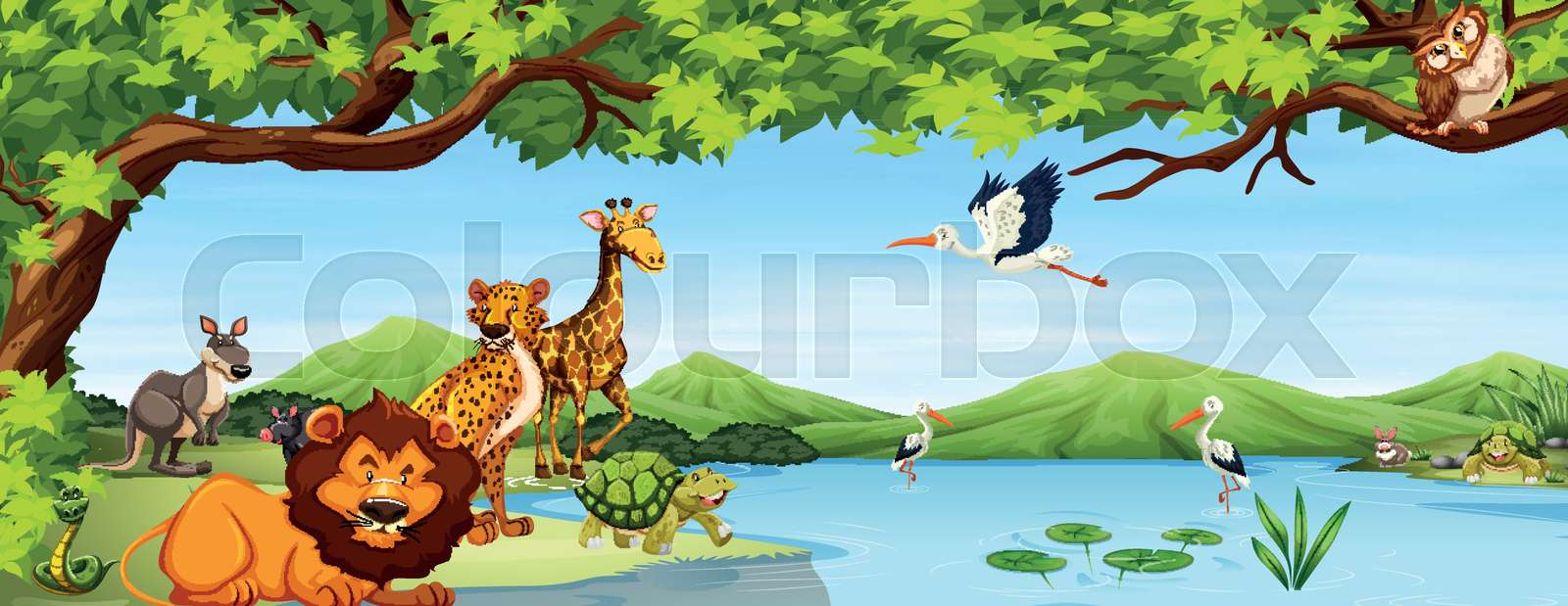 Various wild Animals Scene | Stock vector | Colourbox