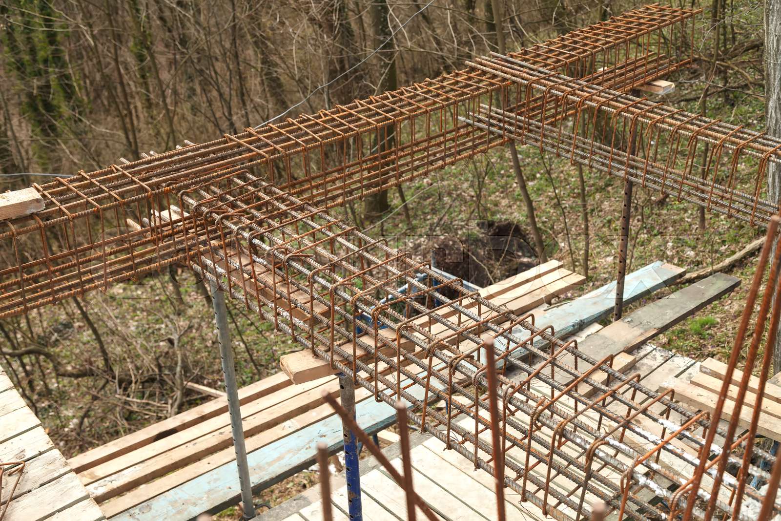 Construction of a new building, binding of reinforcement | Stock image ...