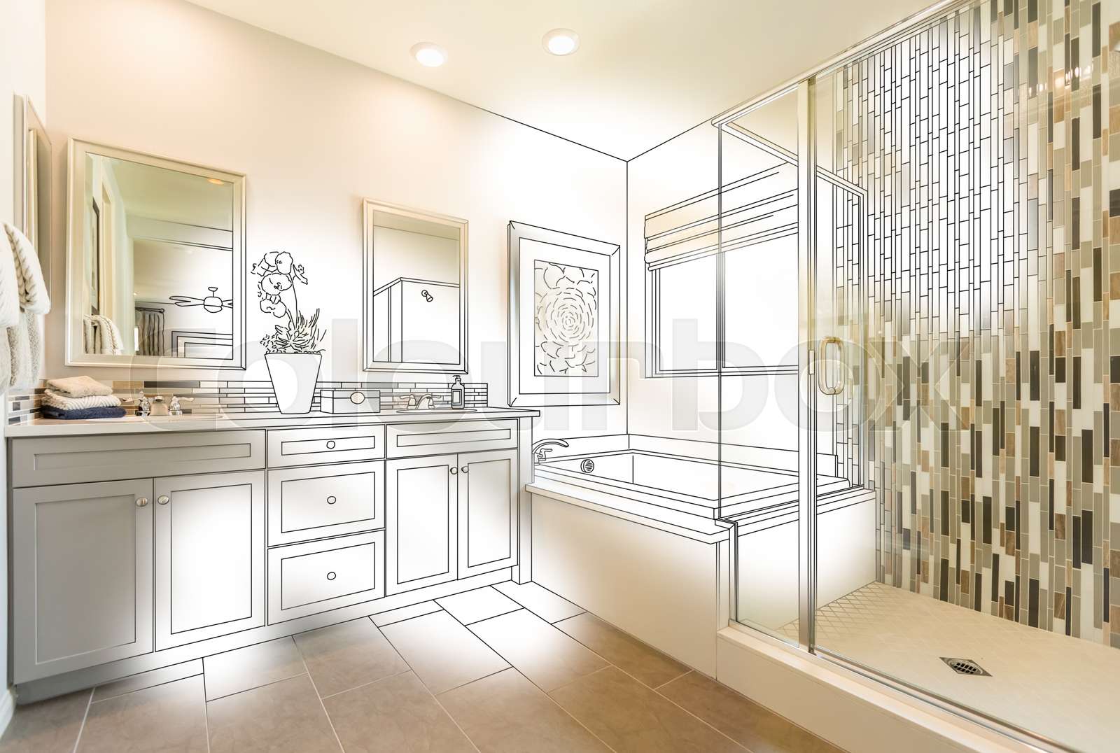 Custom Master Bathroom Photo With Brush Stroke to Design Drawing ...