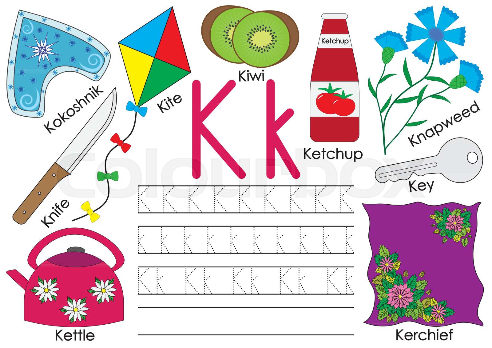 Letter K. English alphabet. Writing practice. Education for children ...