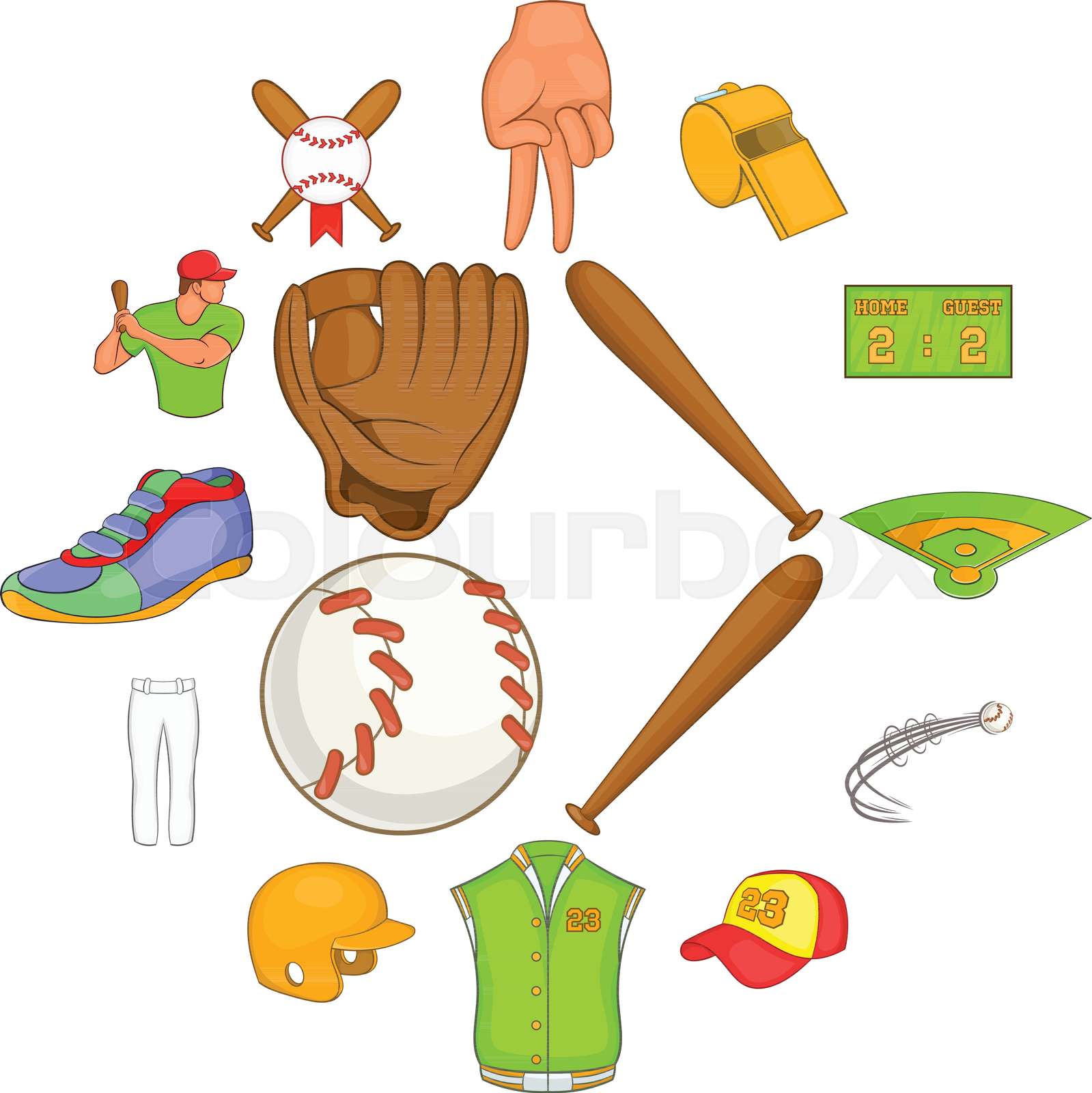 Baseball icons set, cartoon style | Stock vector | Colourbox