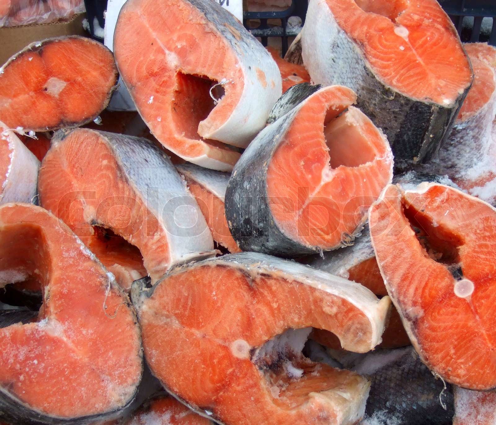 frozen red fish steaks on a market | Stock image | Colourbox