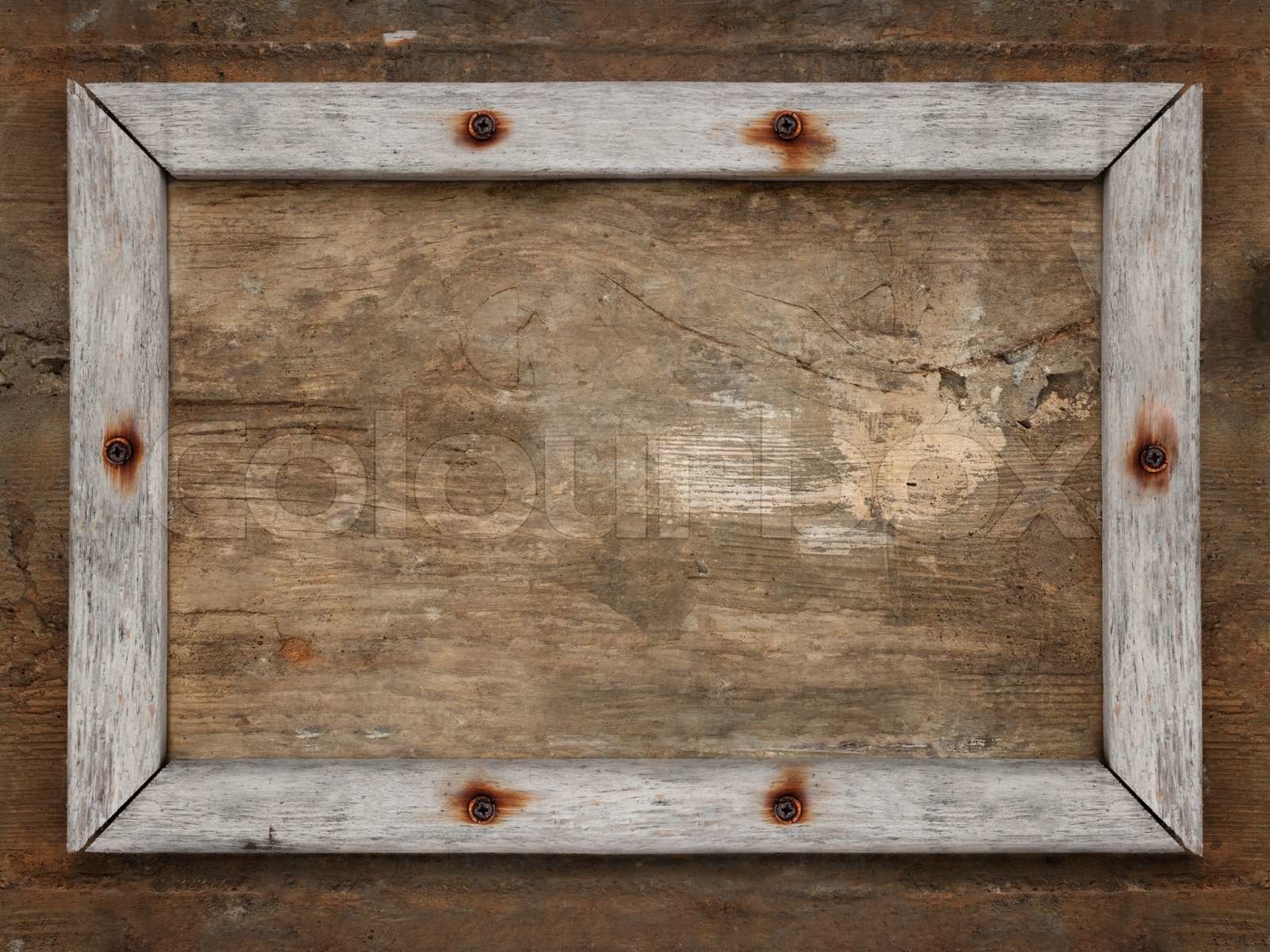 Old wooden frame on brown dirty aged wall | Stock image | Colourbox