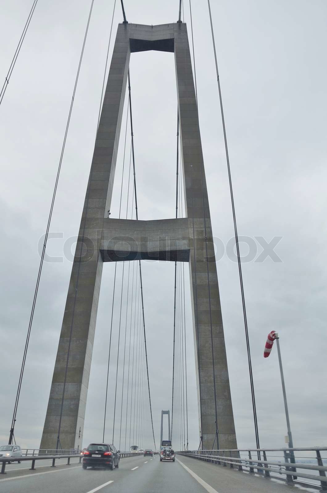 Great Belt Bridge in bad weather and poor visibility | Stock image ...