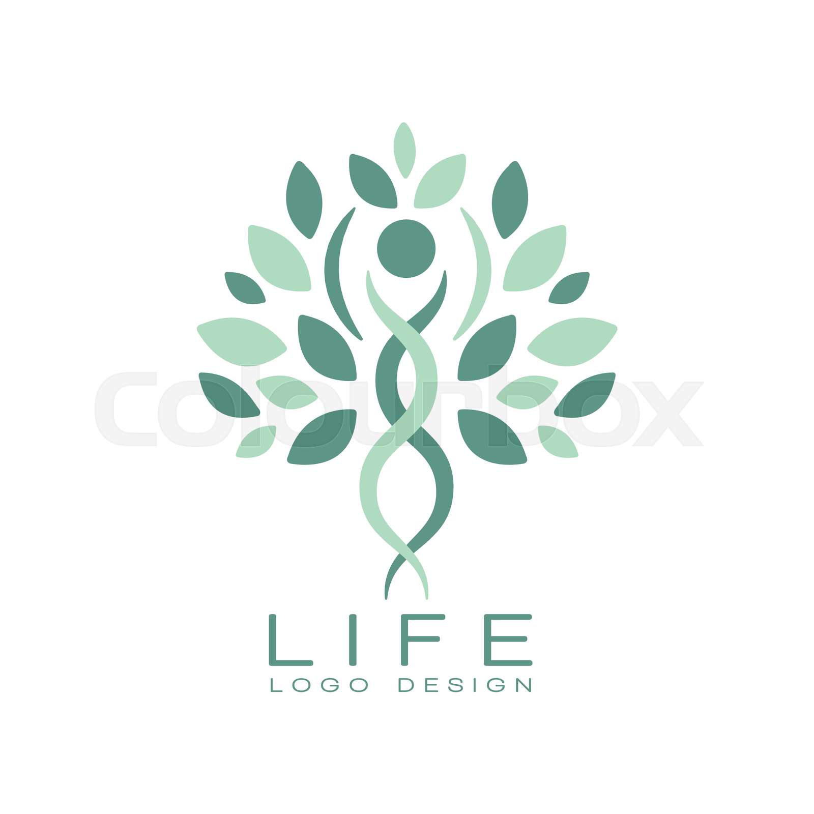 Abstract life logo design with green leaves and human silhouette ...