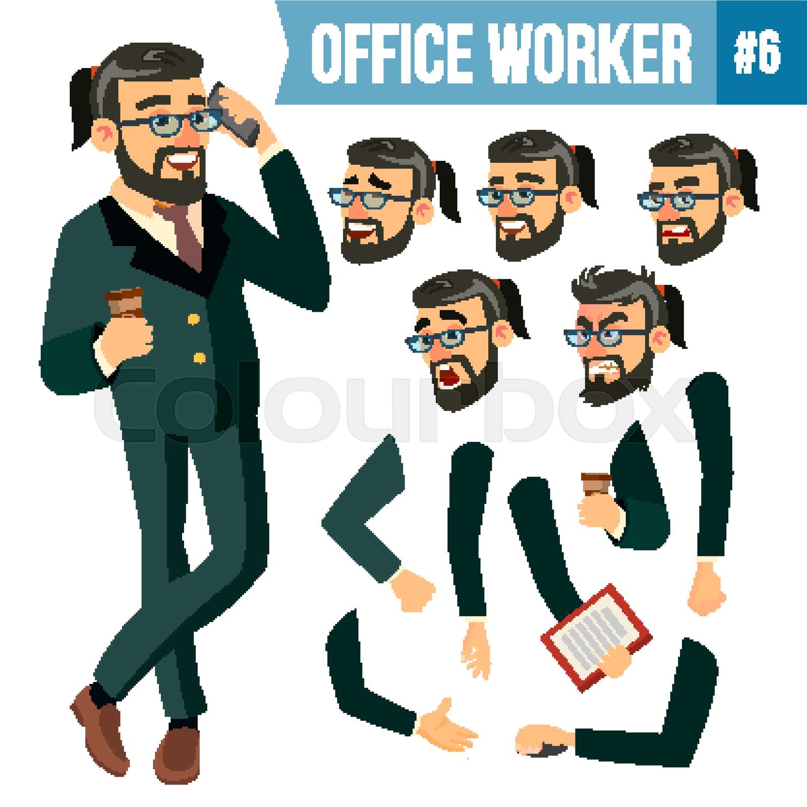 Office Worker Vector. Face Emotions, Various Gestures. Animation ...
