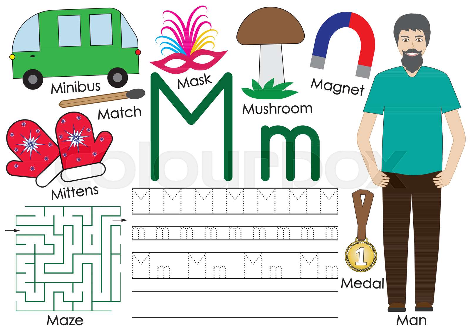 Letter M. Alphabet. English language. Writing practice. | Stock vector ...