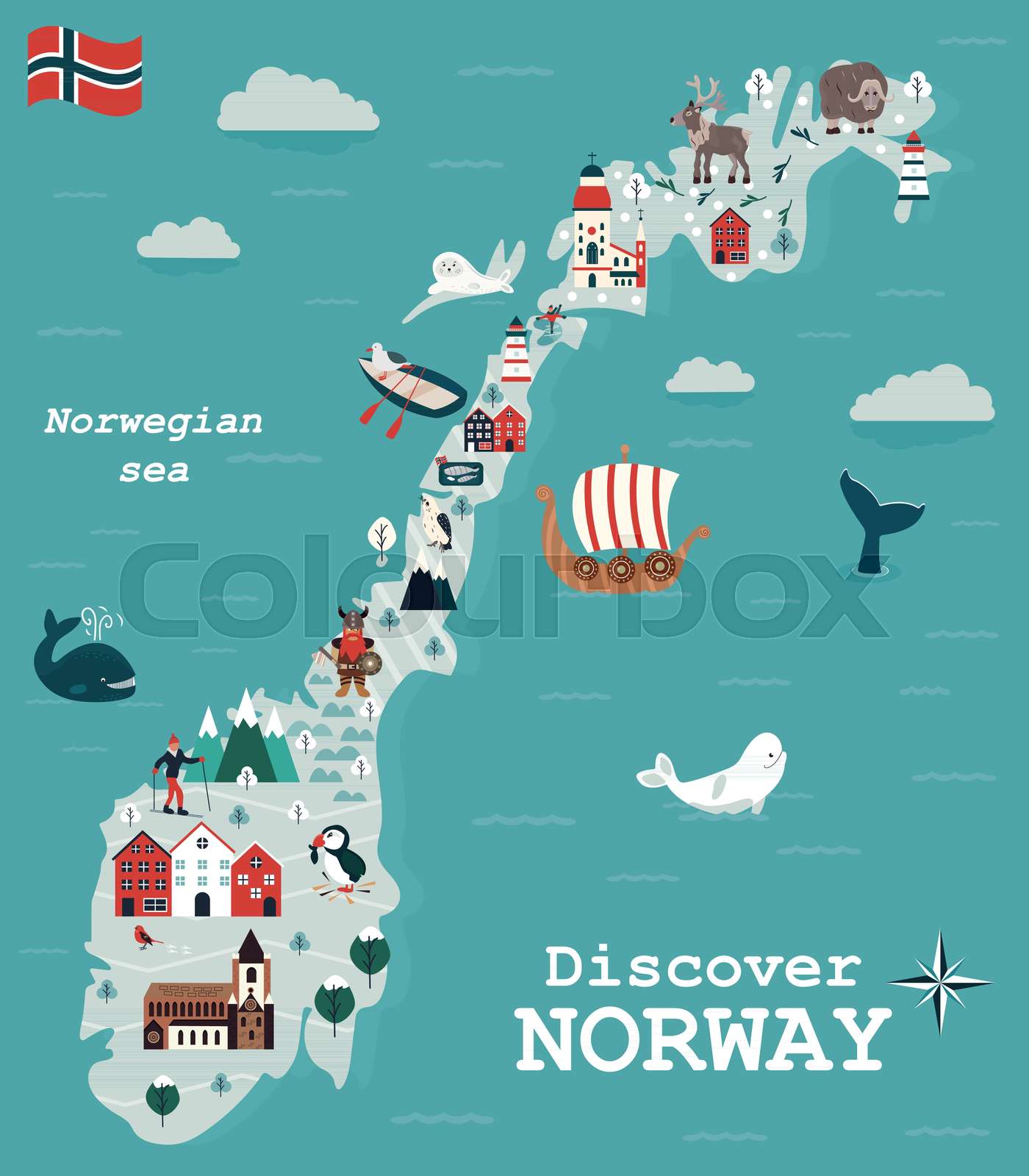 Set of Norway landmarks. Vector illustration | Stock vector | Colourbox
