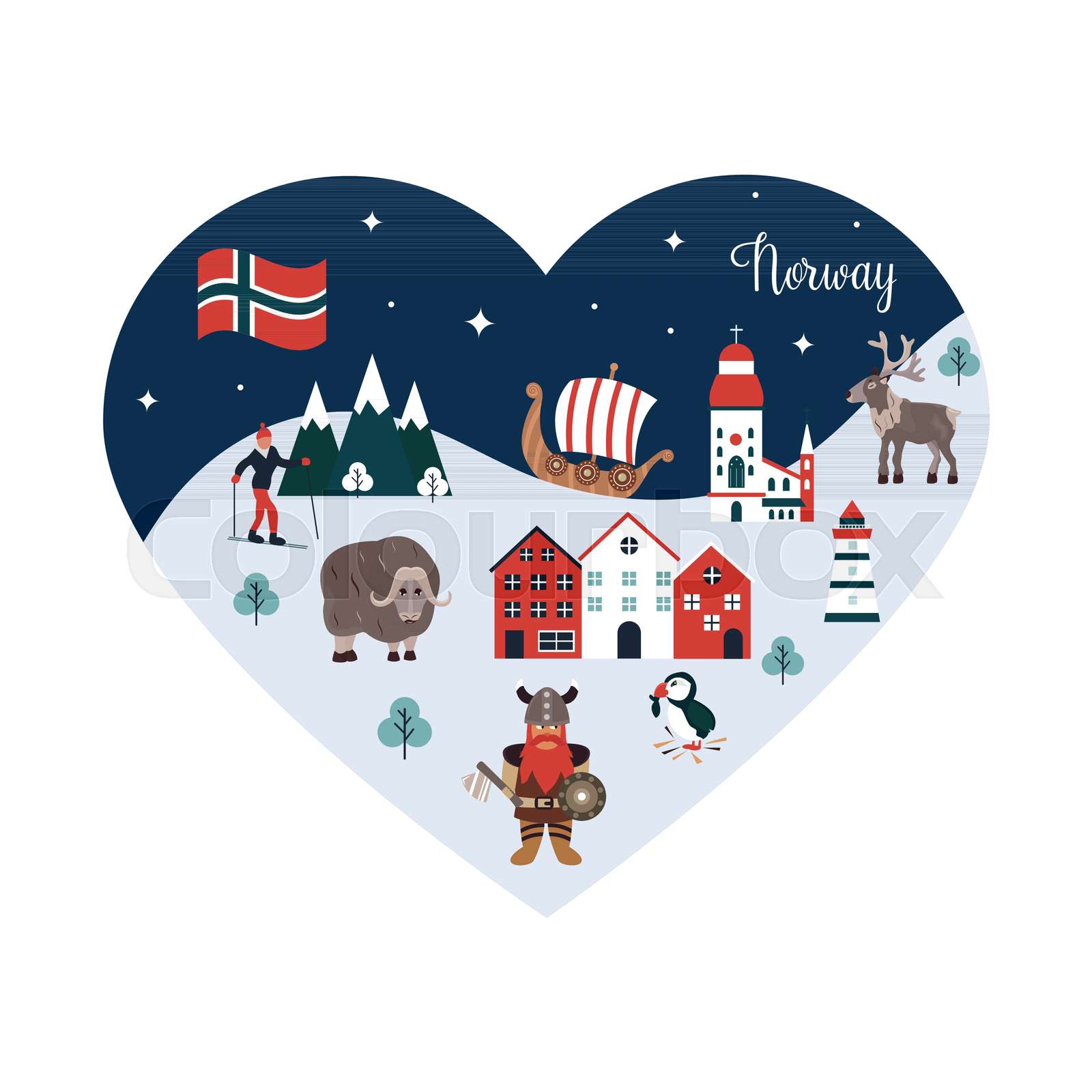 Set of Norway landmarks. Vector illustration | Stock vector | Colourbox