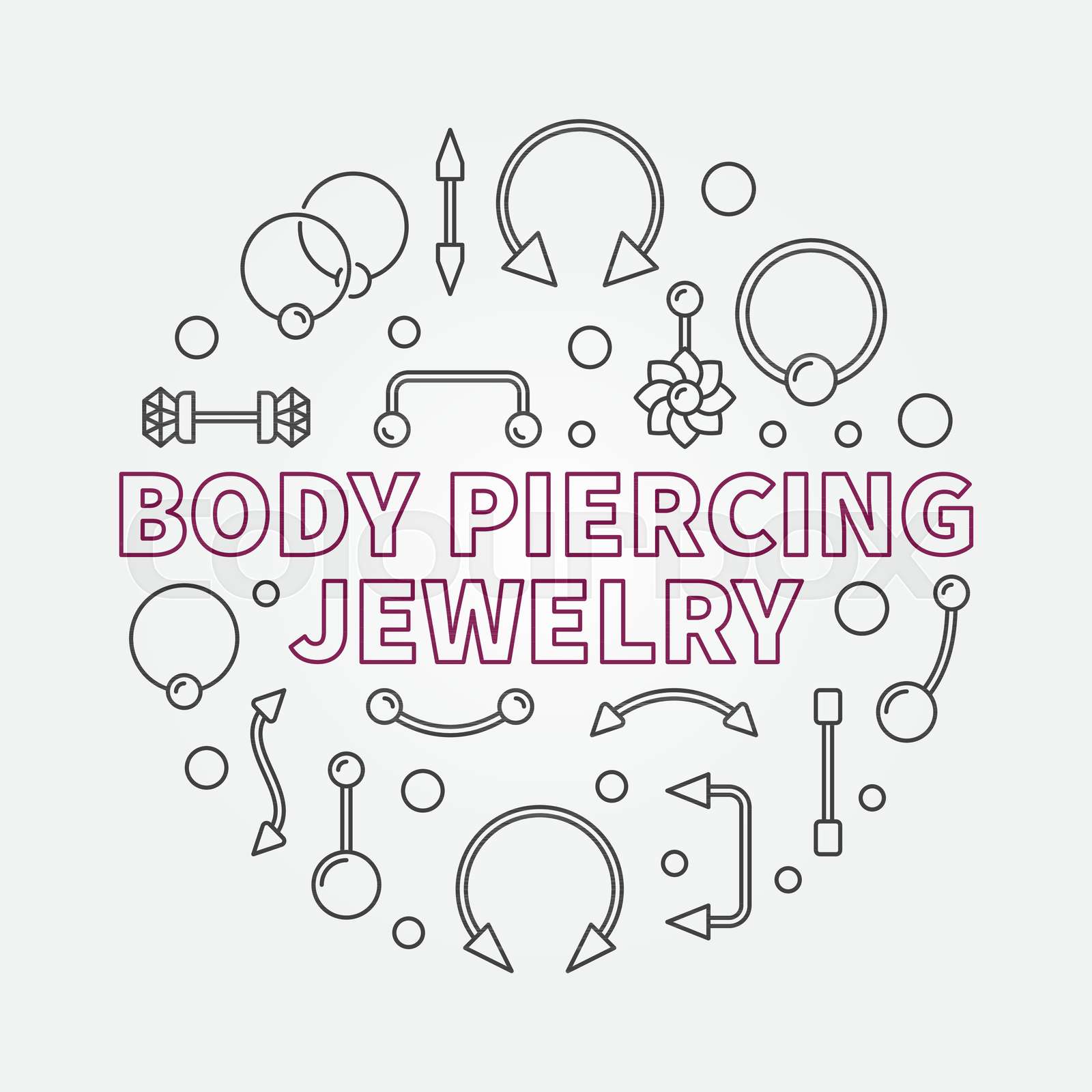 Body piercing jewelry vector modern outline illustration | Stock vector ...