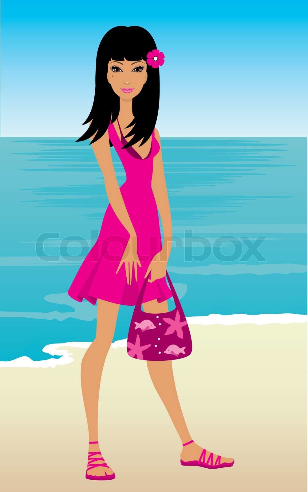 Young woman on a beach | Stock vector | Colourbox