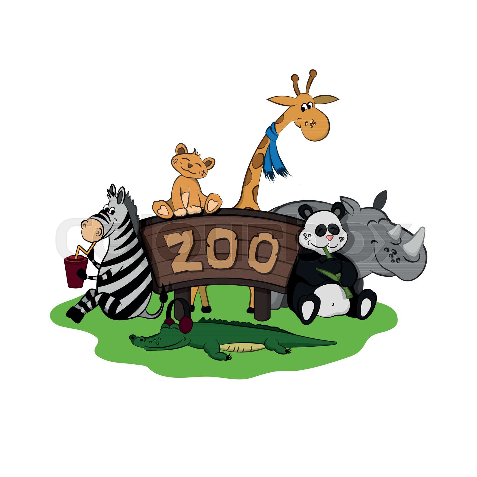 Animals of zoo. Set of cute images in cartoon style. Isolated cute ...