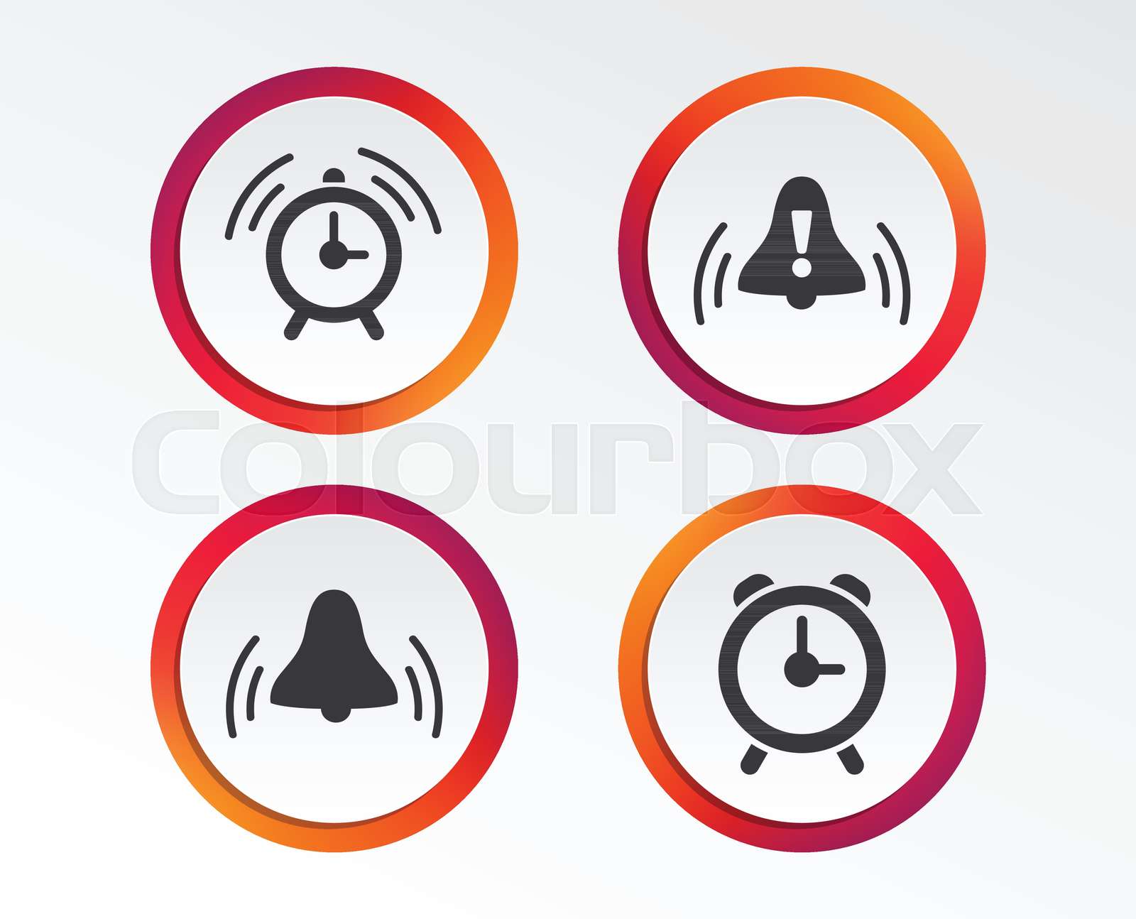 Alarm clock icons. Wake up bell signs symbols. | Stock vector | Colourbox