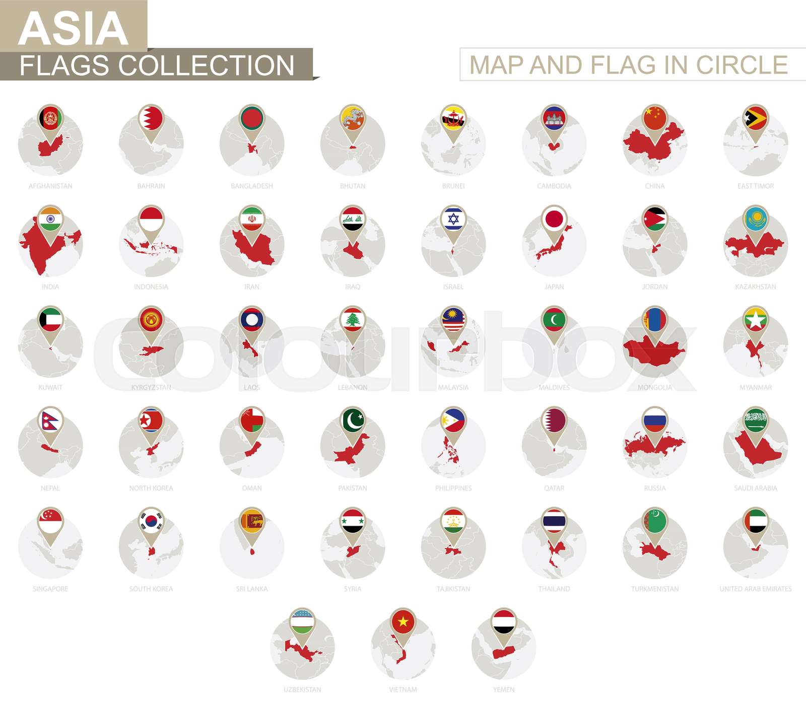 Map and Flag in Circle, Asia Countries Collection. | Stock vector ...