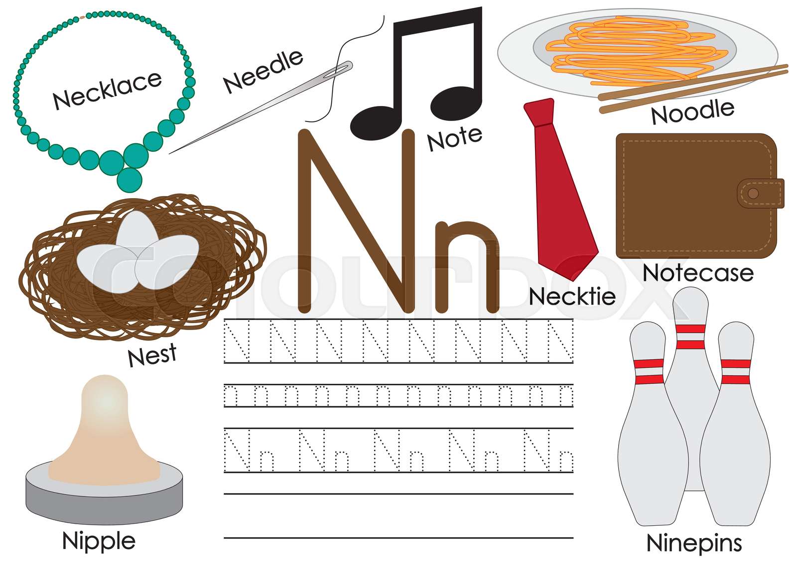 Letter N. English alphabet. Education for children. Writing practice of ...