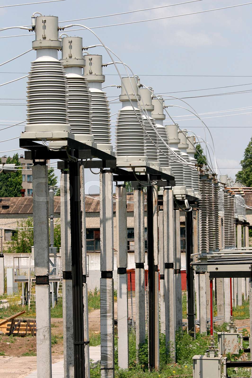 part of high-voltage substation with switches and disconnectors and ...