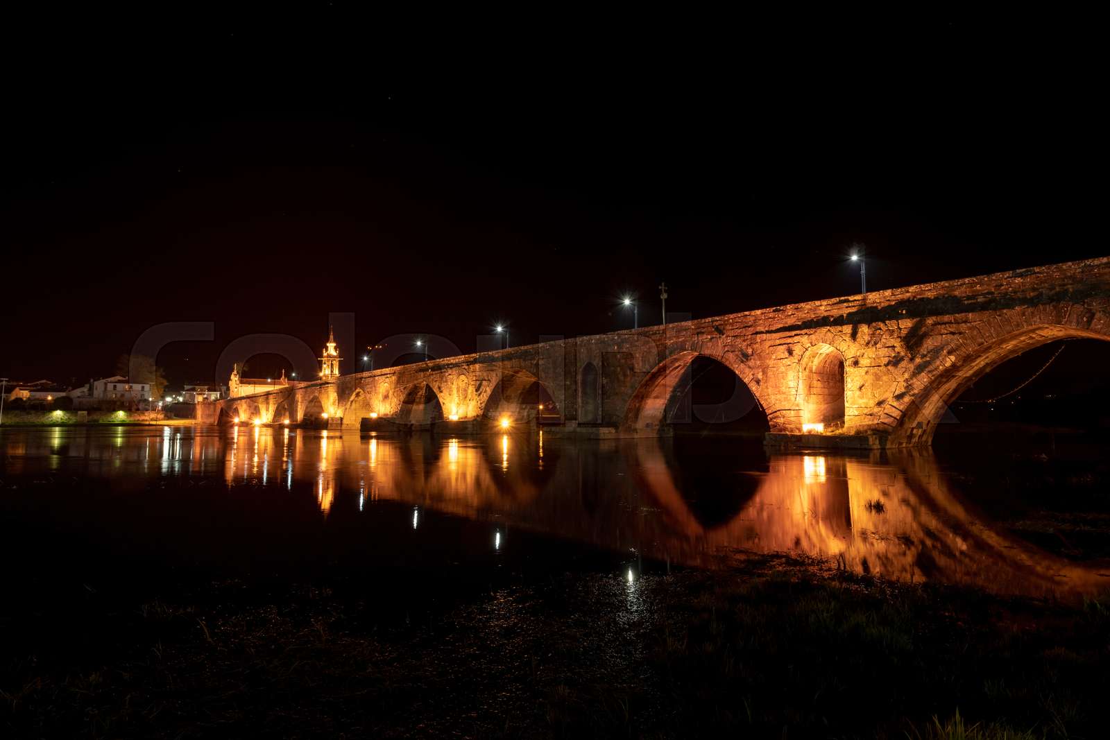 Bridge crossing the Rio Lima at night | Stock image | Colourbox