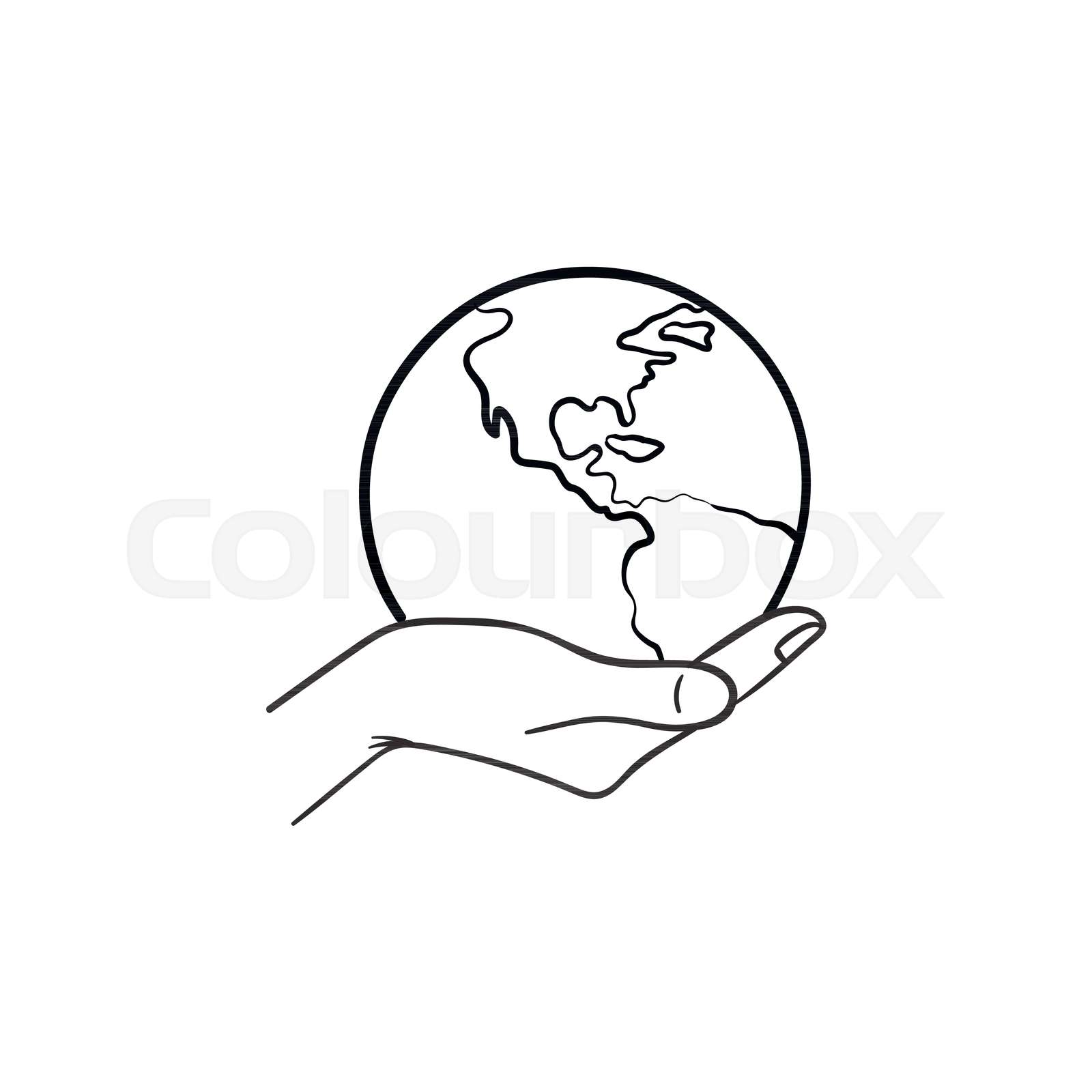 Hand holding the globe hand drawn sketch icon. | Stock vector | Colourbox