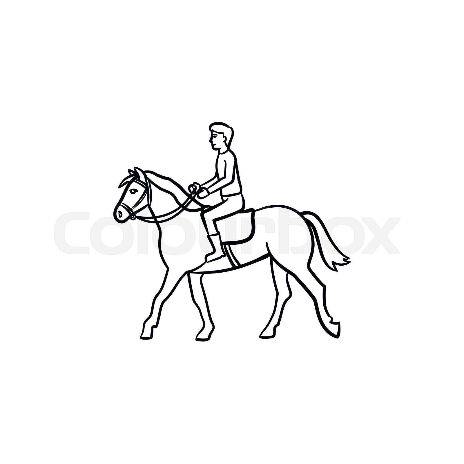 Man riding horse with saddle hand drawn icon. | Stock vector | Colourbox