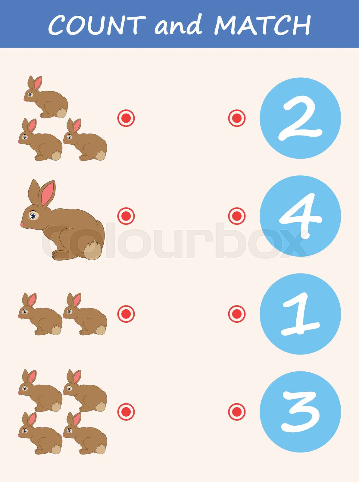 Count and match rabbit cartoon. Math educational game for children ...