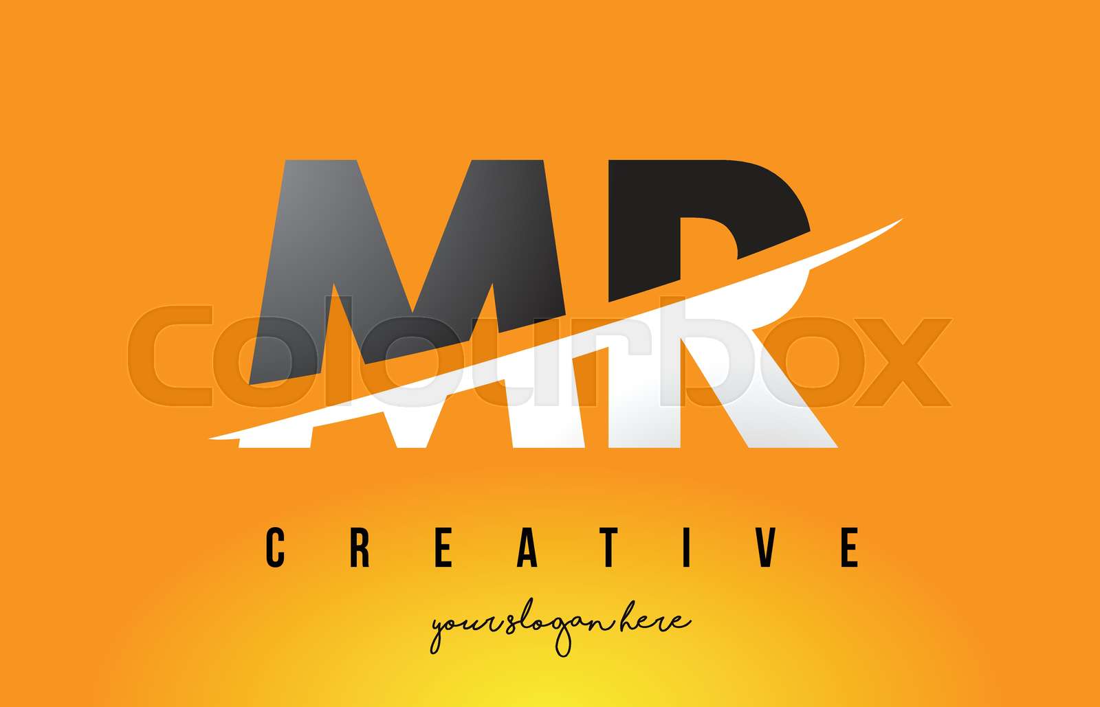 MR M R Letter Modern Logo Design with Yellow Background and Swoosh ...