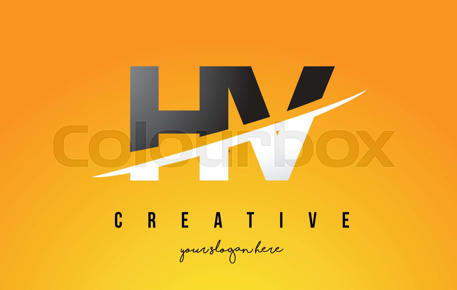 HV H V Letter Modern Logo Design with Yellow Background and Swoosh ...