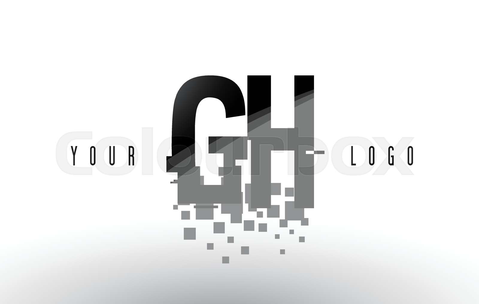 GH G H Pixel Letter Logo with Digital Shattered Black Squares | Stock ...