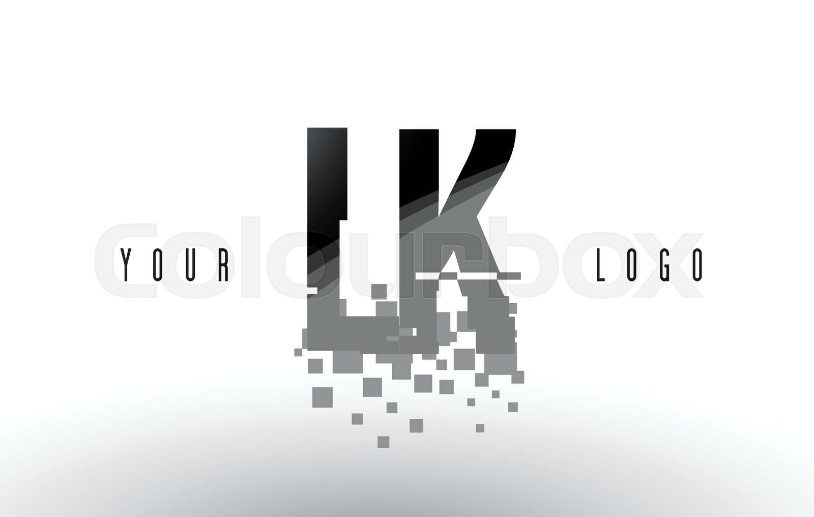 Lk L K Pixel Letter Logo With Digital Shattered Black Squares Stock