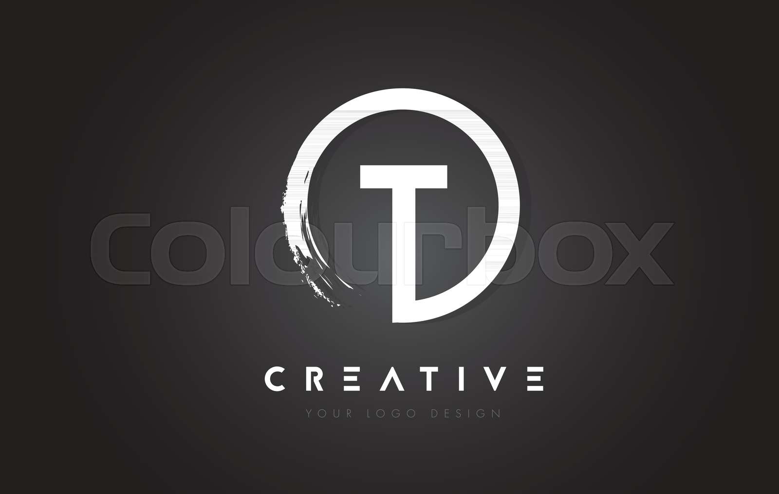 T Circular Letter Logo with Circle Brush Design and Black Background ...