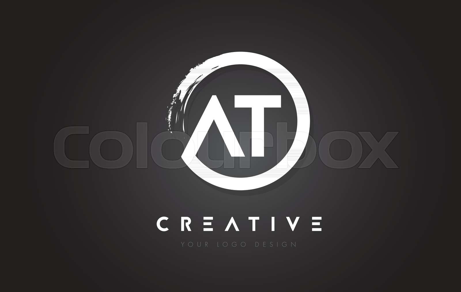 AT Circular Letter Logo with Circle Brush Design and Black Background ...