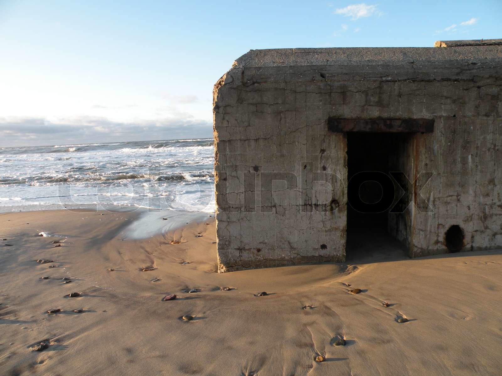 bunker ruin on beach at shore of north sea | Stock image | Colourbox