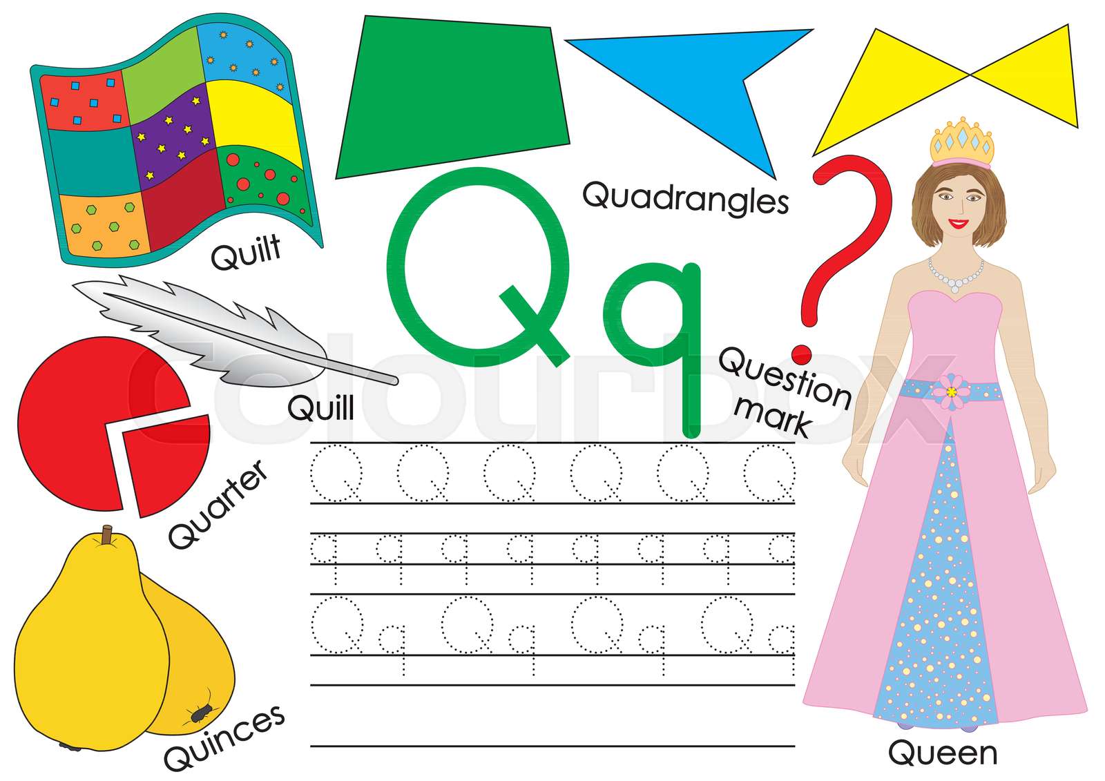 Letter Q. Learning English alphabet. Writing practice of capital and ...