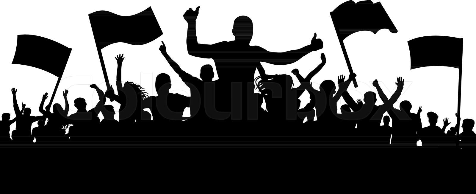 Silhouette cheer crowd people. Audience cheering applause, clapping ...