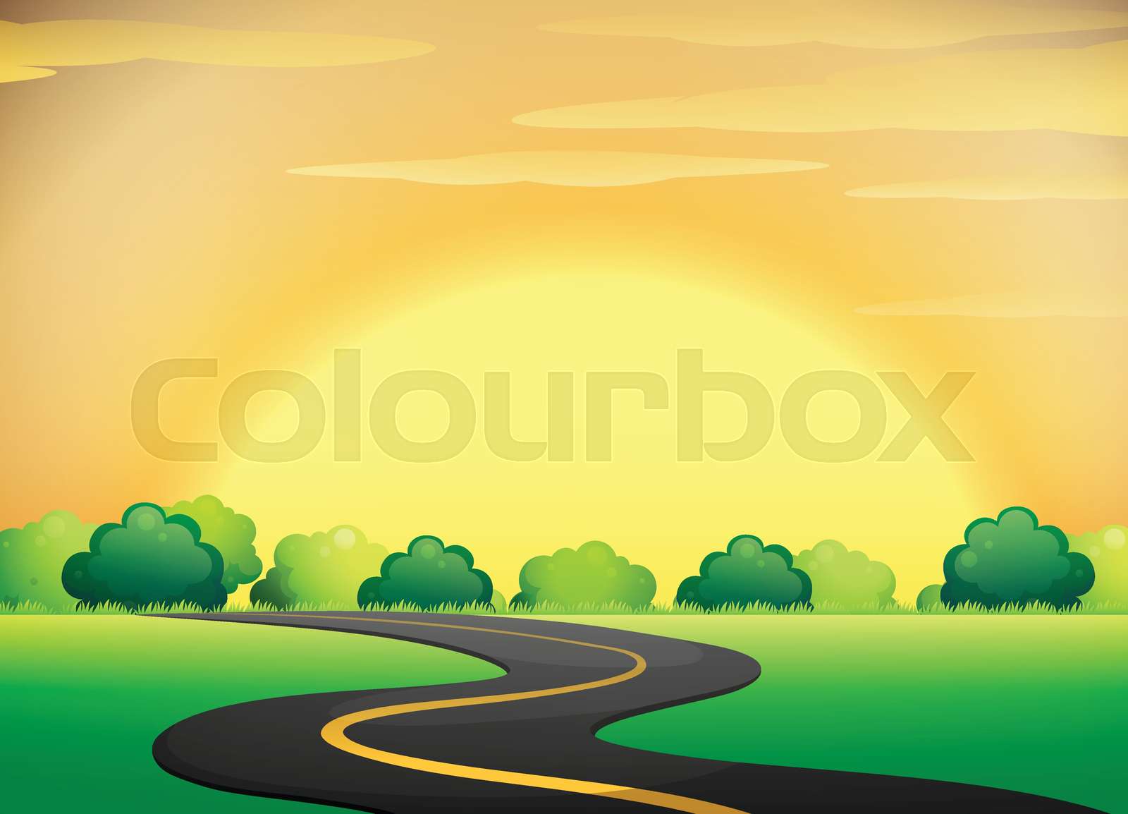 Roadside with Golden Sky Landscape | Stock vector | Colourbox