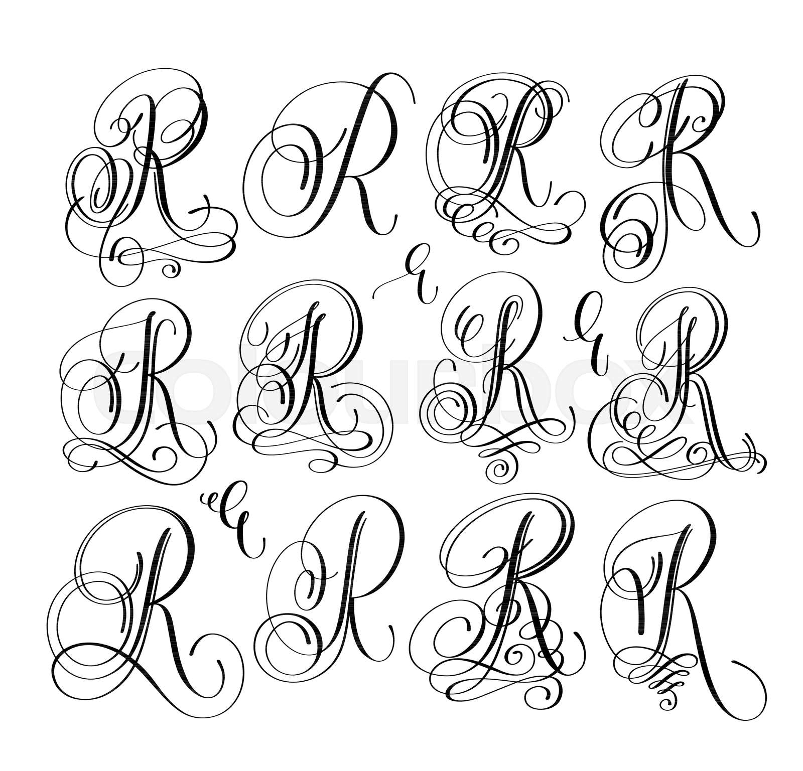 calligraphy lettering script font R set, hand written | Stock vector ...