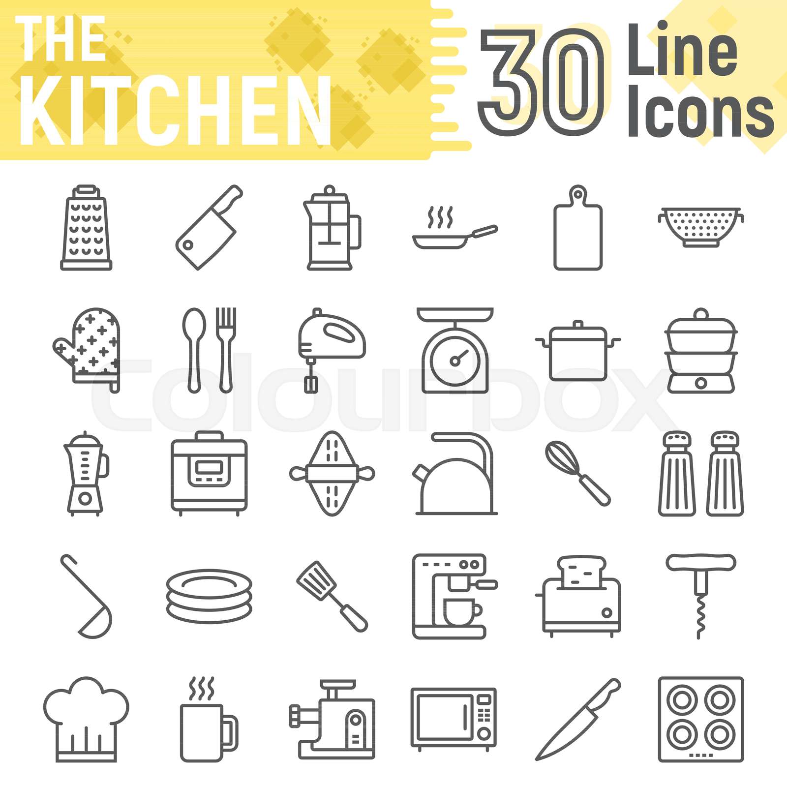 Kitchen line icon set, household symbols collection, vector sketches ...