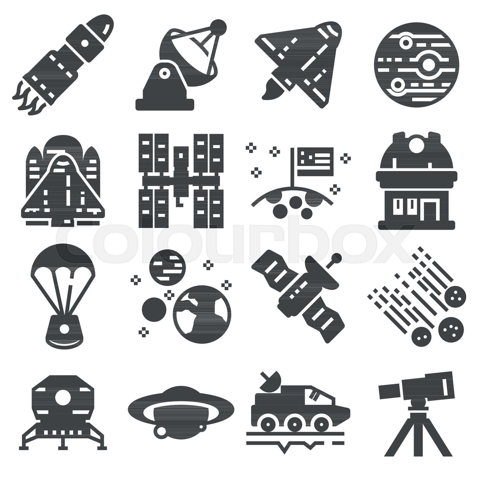 Space icon set. Star stations and spaceships symbols | Stock vector ...