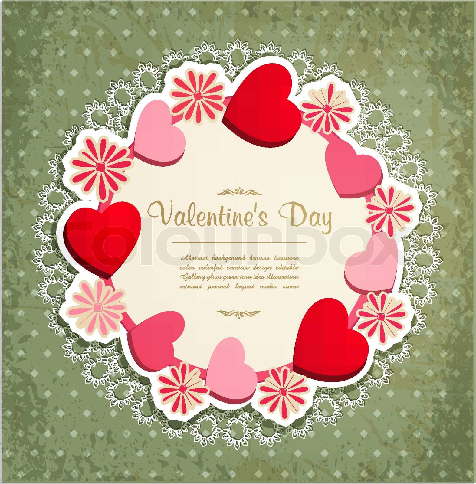 vektor vintage ramme med hjerter og blomster til Valentinsdag | Stock ...