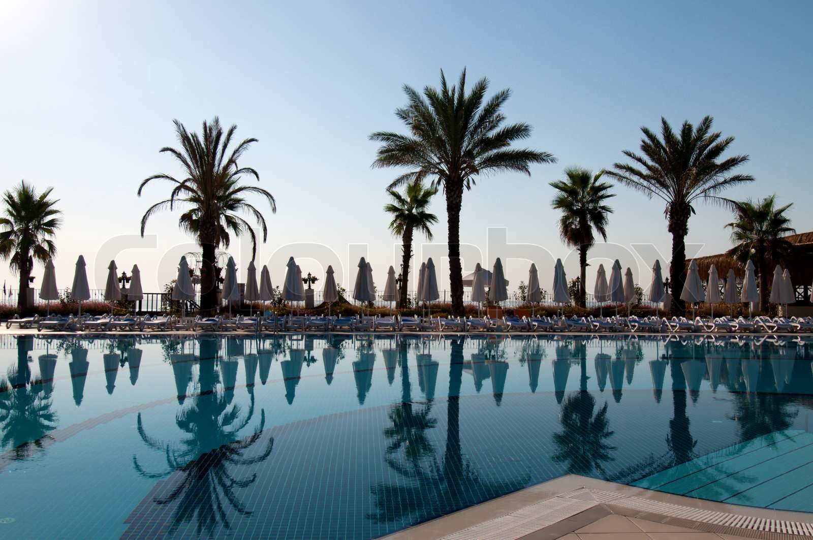 poolside lounge in seaside resort in the morning | Stock image | Colourbox