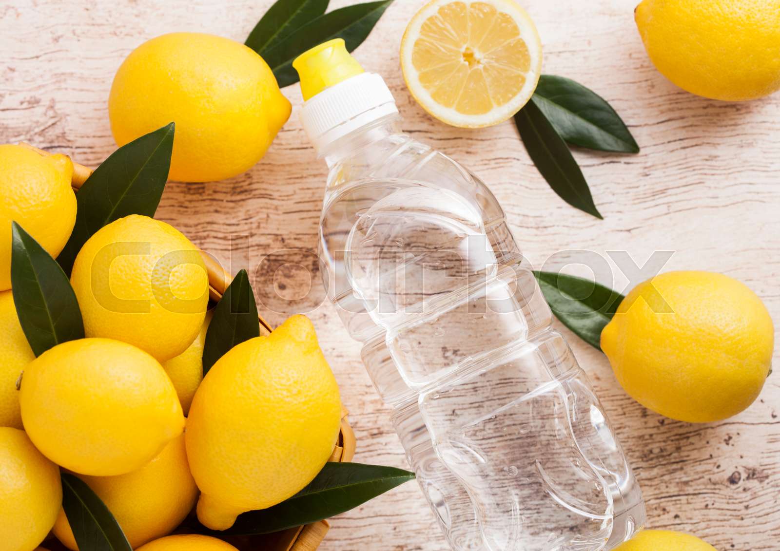 Plastic bottle of organic fresh lemon still water | Stock image | Colourbox