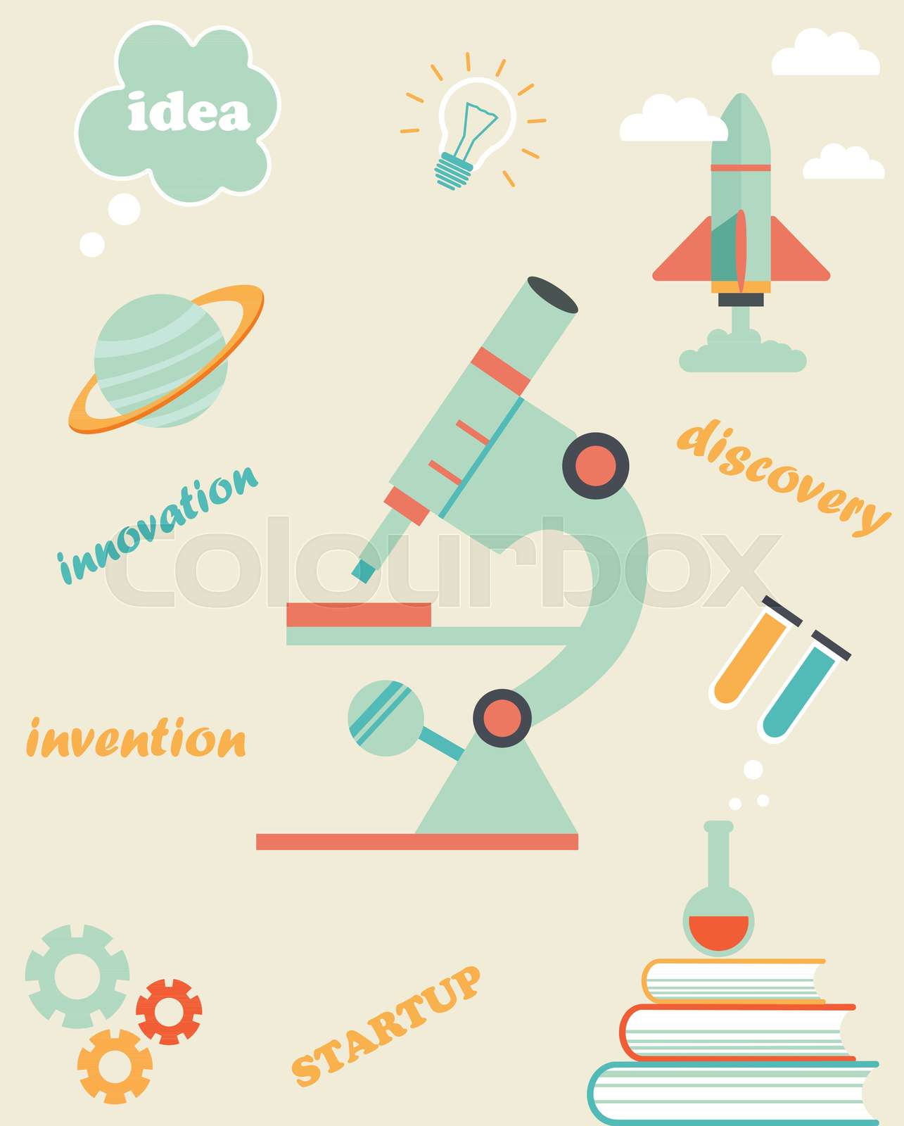 Scientific startup poster with elements of discovery or invention ...
