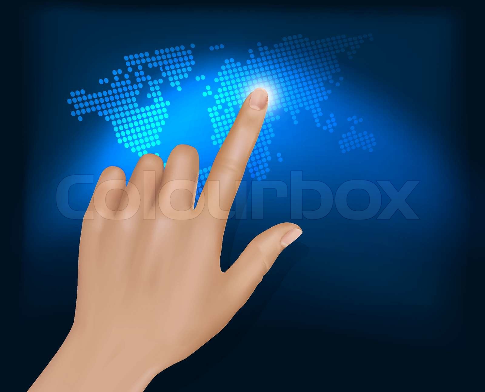 Finger touching world map on a touch screen. Vector. | Stock vector ...