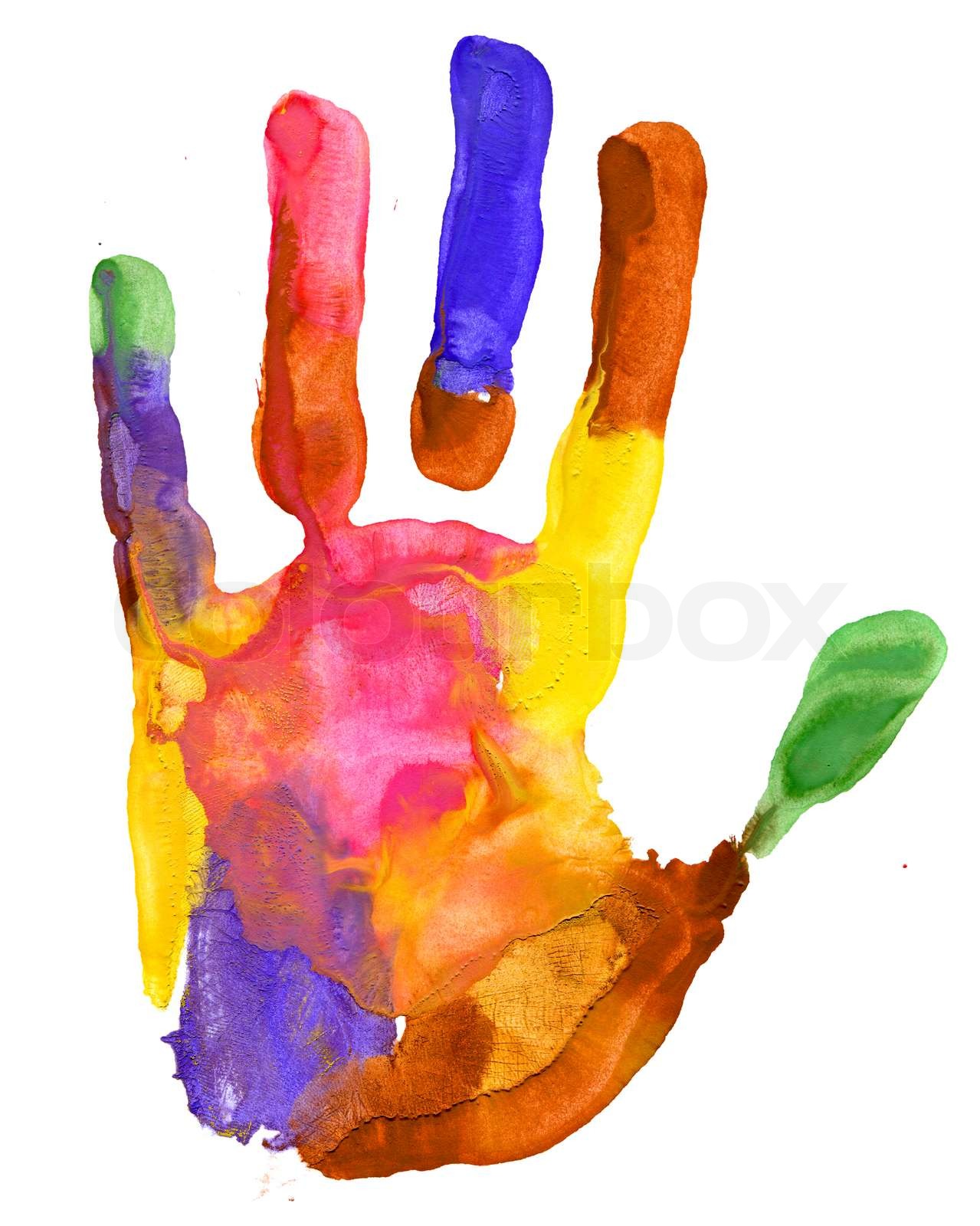 Close up of colored hand print on white background | Stock image ...