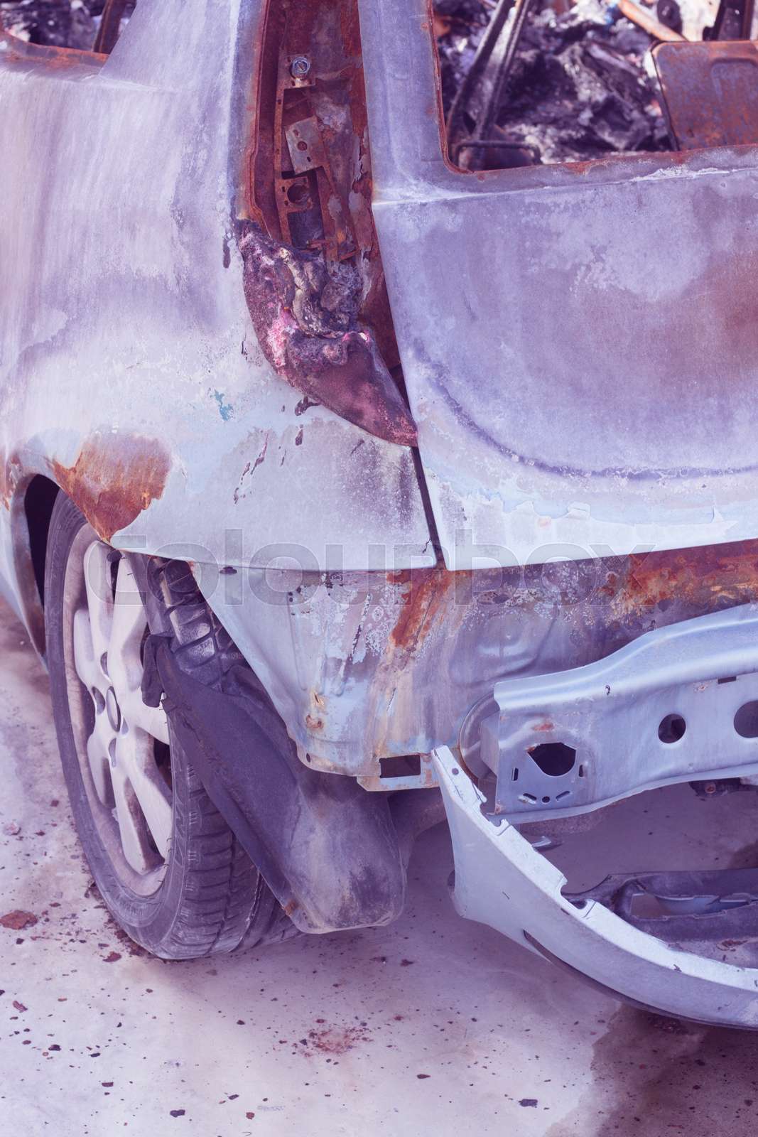 Burnt car crash wreck | Stock image | Colourbox