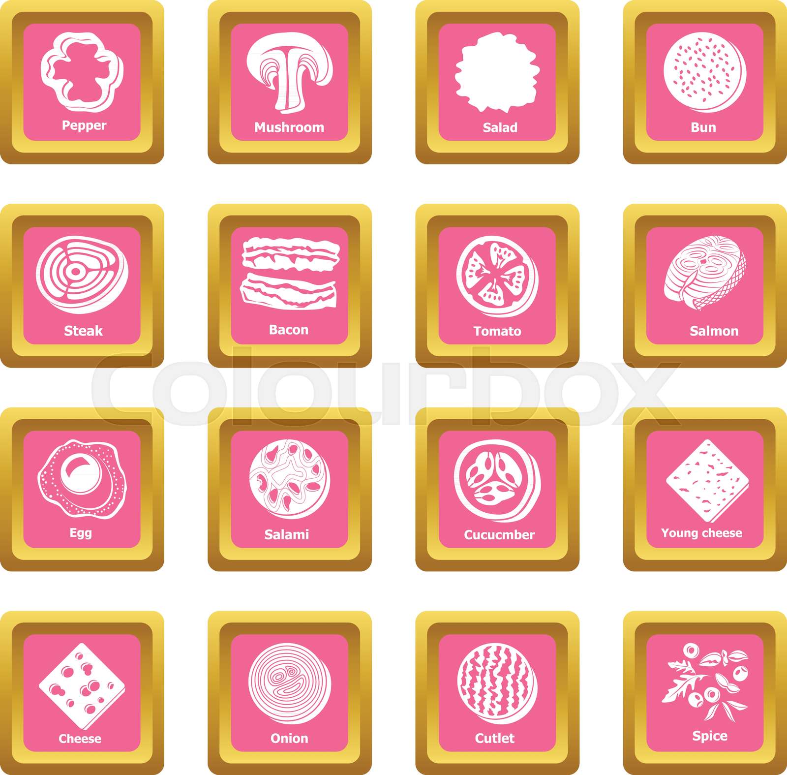 Slice food icons set pink square vector | Stock vector | Colourbox