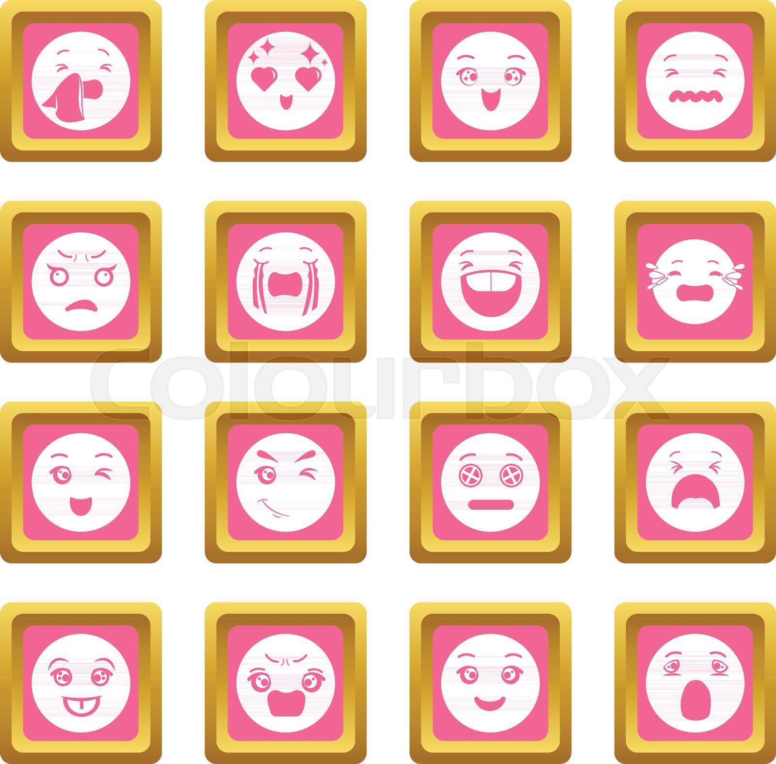 Smiles icons set pink square vector | Stock vector | Colourbox