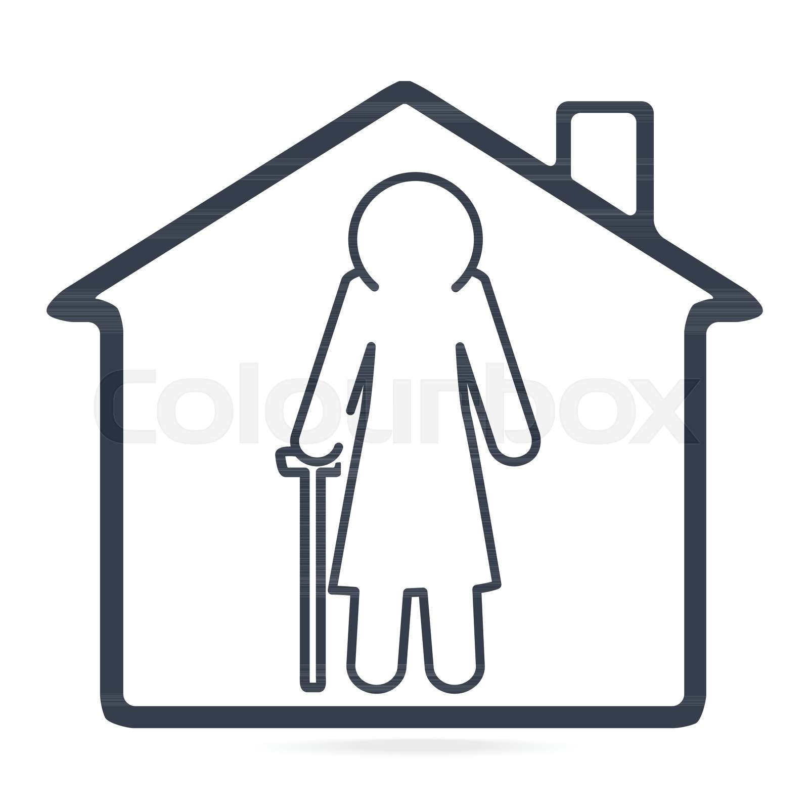 Elderly woman and home icon, Nursing home sign icon. Medical care ...
