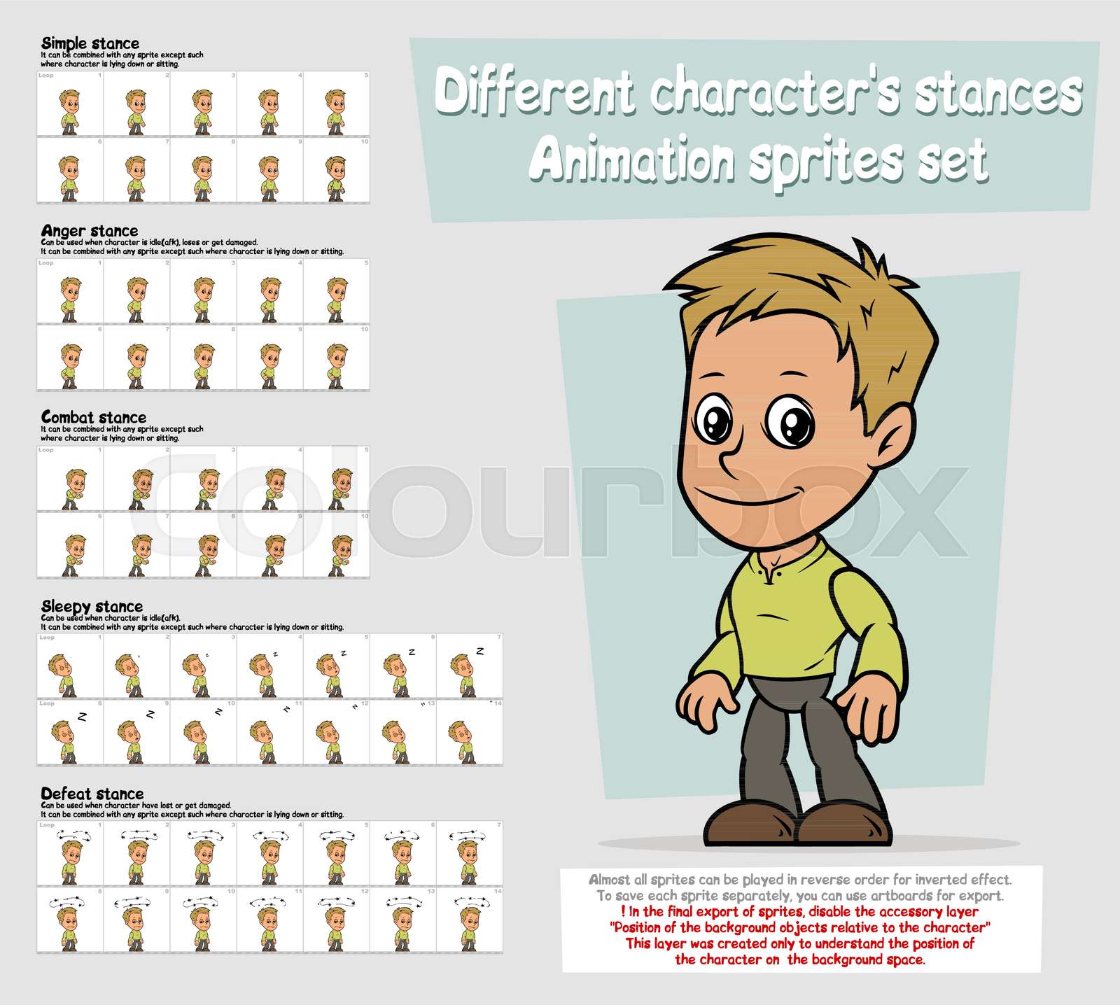 Cartoon boy character animation sprites sheet set | Stock vector ...