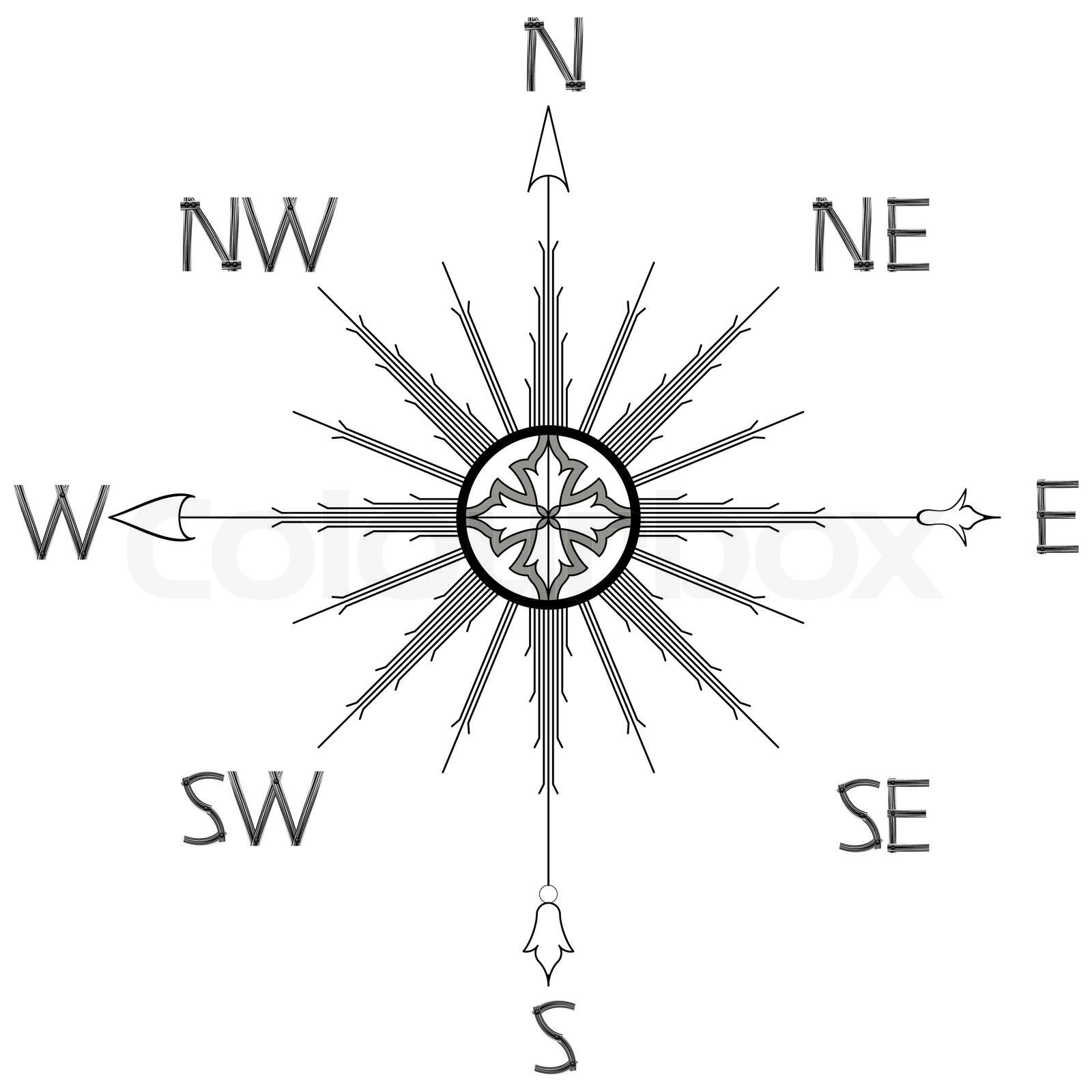 Windrose Kompass Silhouette gegen weißen Hintergrund, abstrakte ...