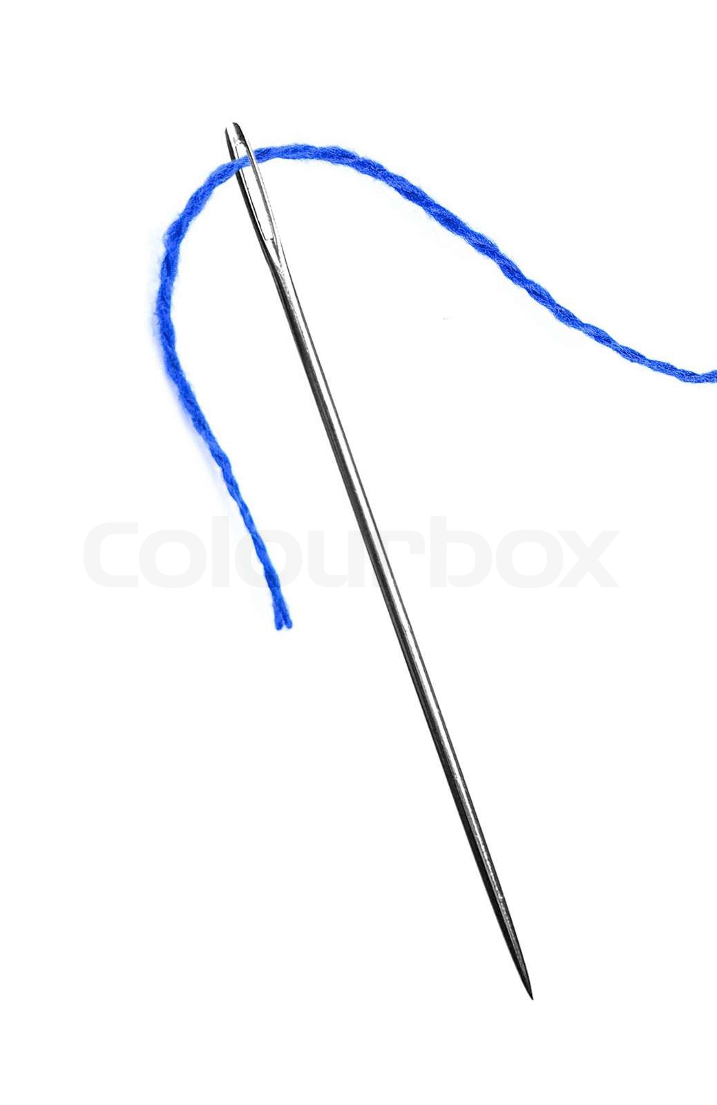 Blue thread and needle isolated on white | Stock image | Colourbox